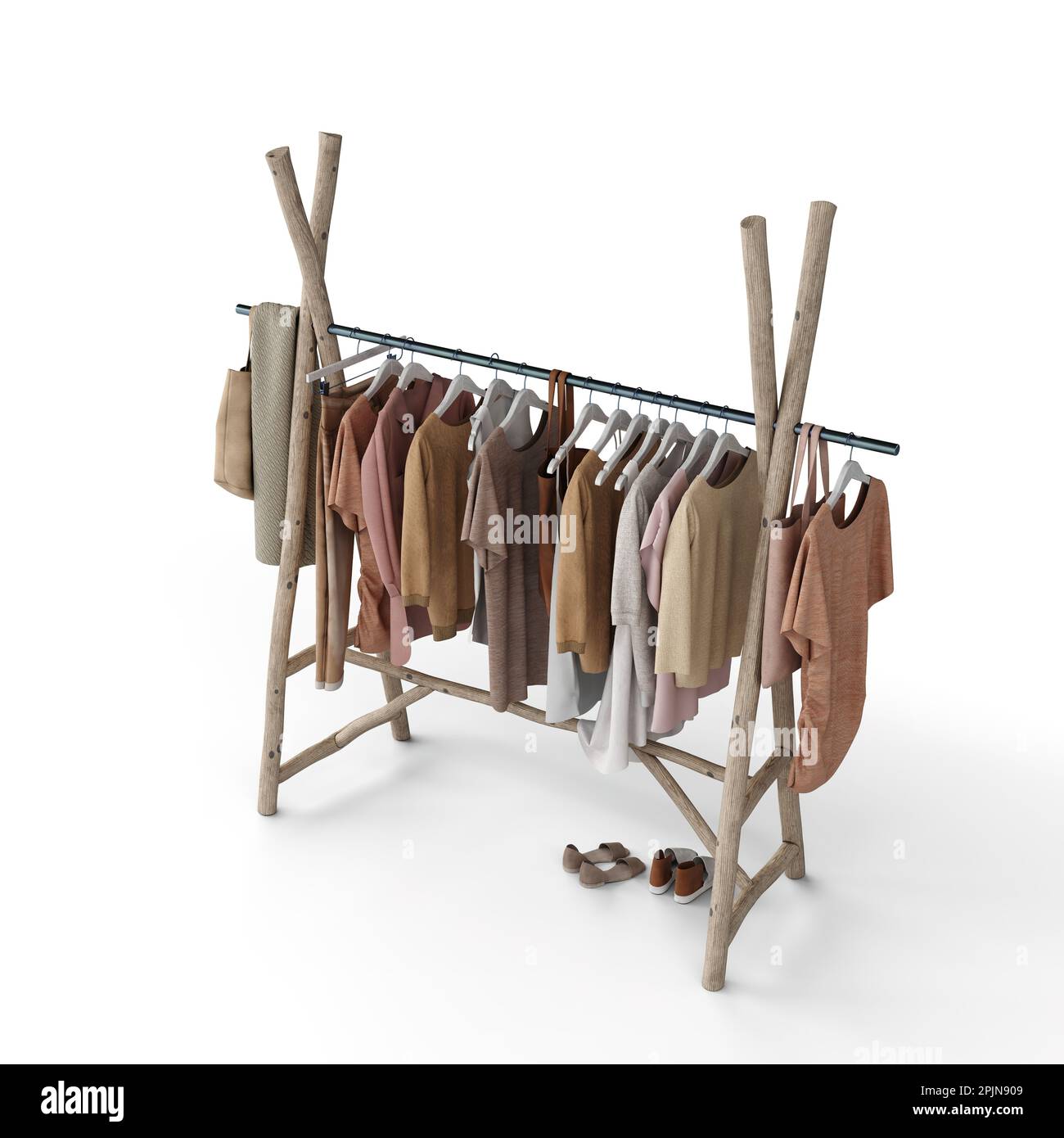 A 3d rendering wooden clothing rack Stock Photo - Alamy