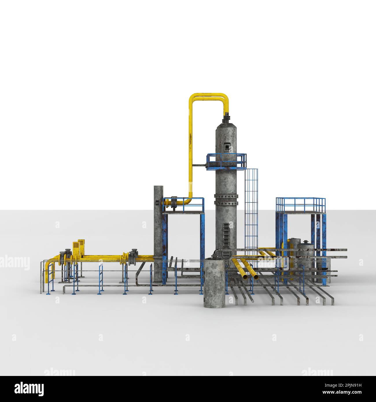 A 3d rendering of metal containers with pipes on a white background ...