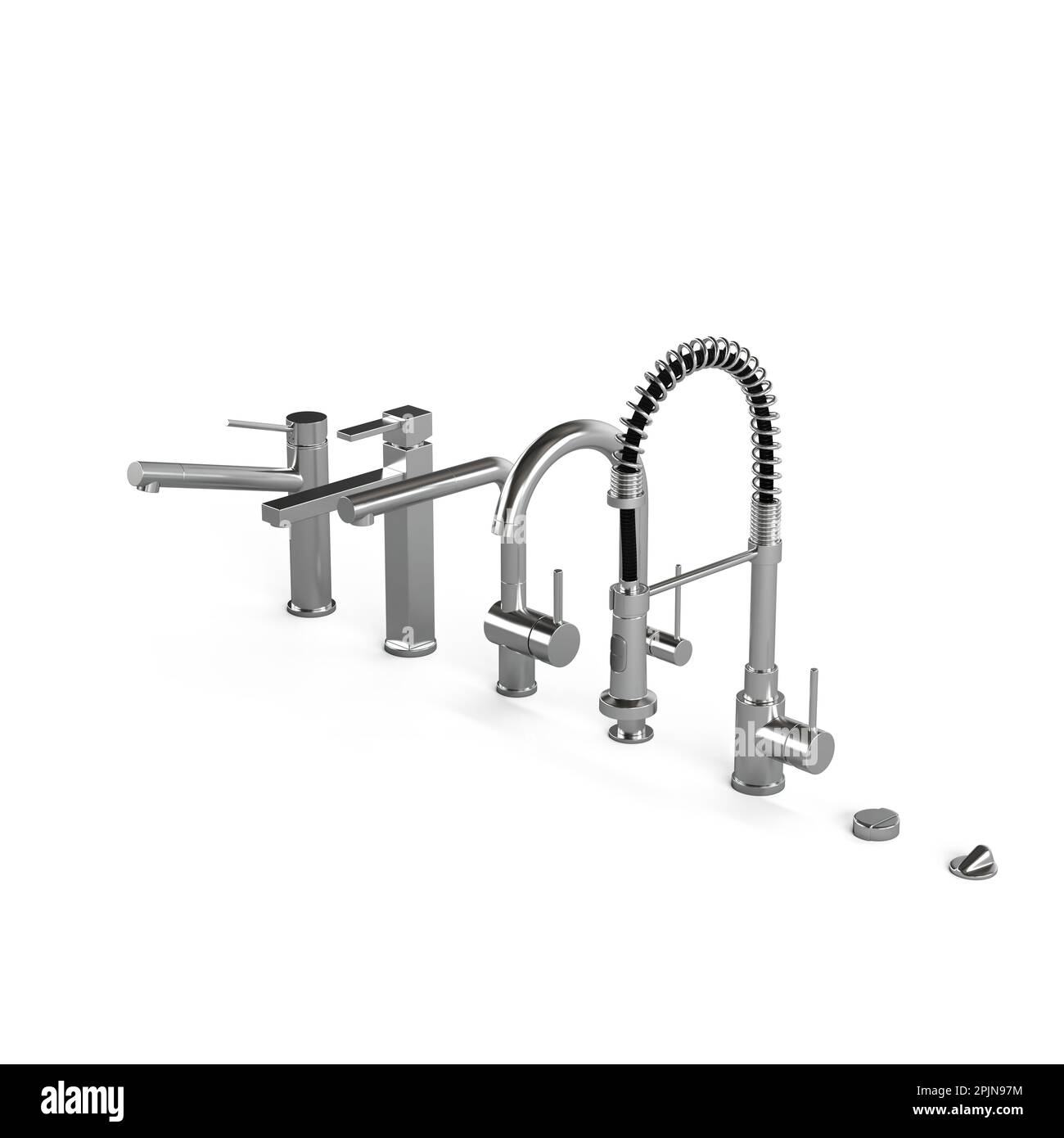 A 3d rendering of a modern two-handle faucet featuring a contemporary ...