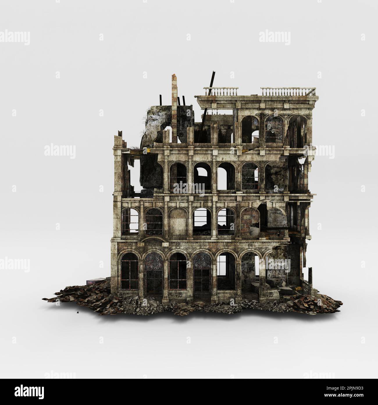 A 3d rendering of a destroyed structure composed of rubble Stock Photo ...