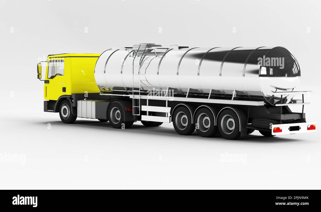 3D rendering of a large truck with a reflective fuel tank mounted on ...