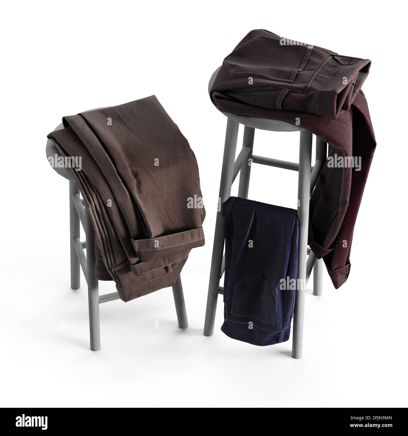 A 3d rendering of two chairs with pants on top Stock Photo - Alamy