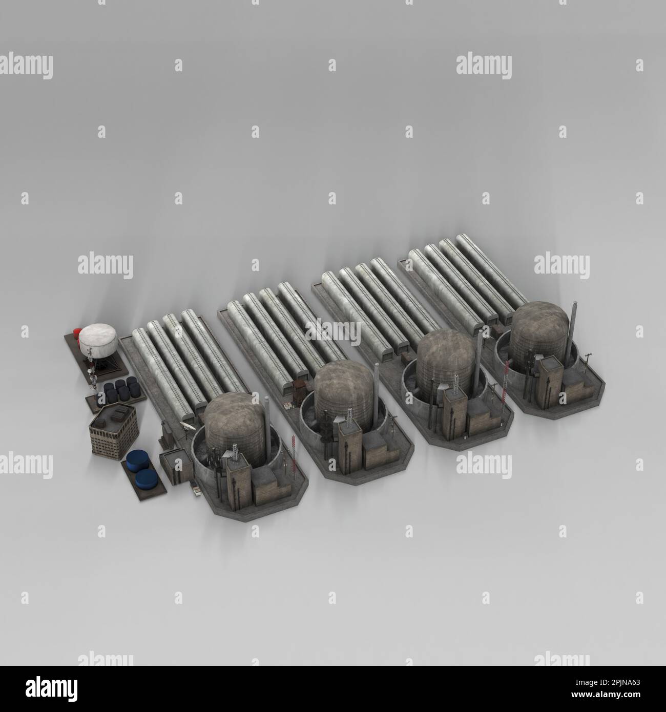 A 3d rendering of a metal structure composed of multiple industrial ...