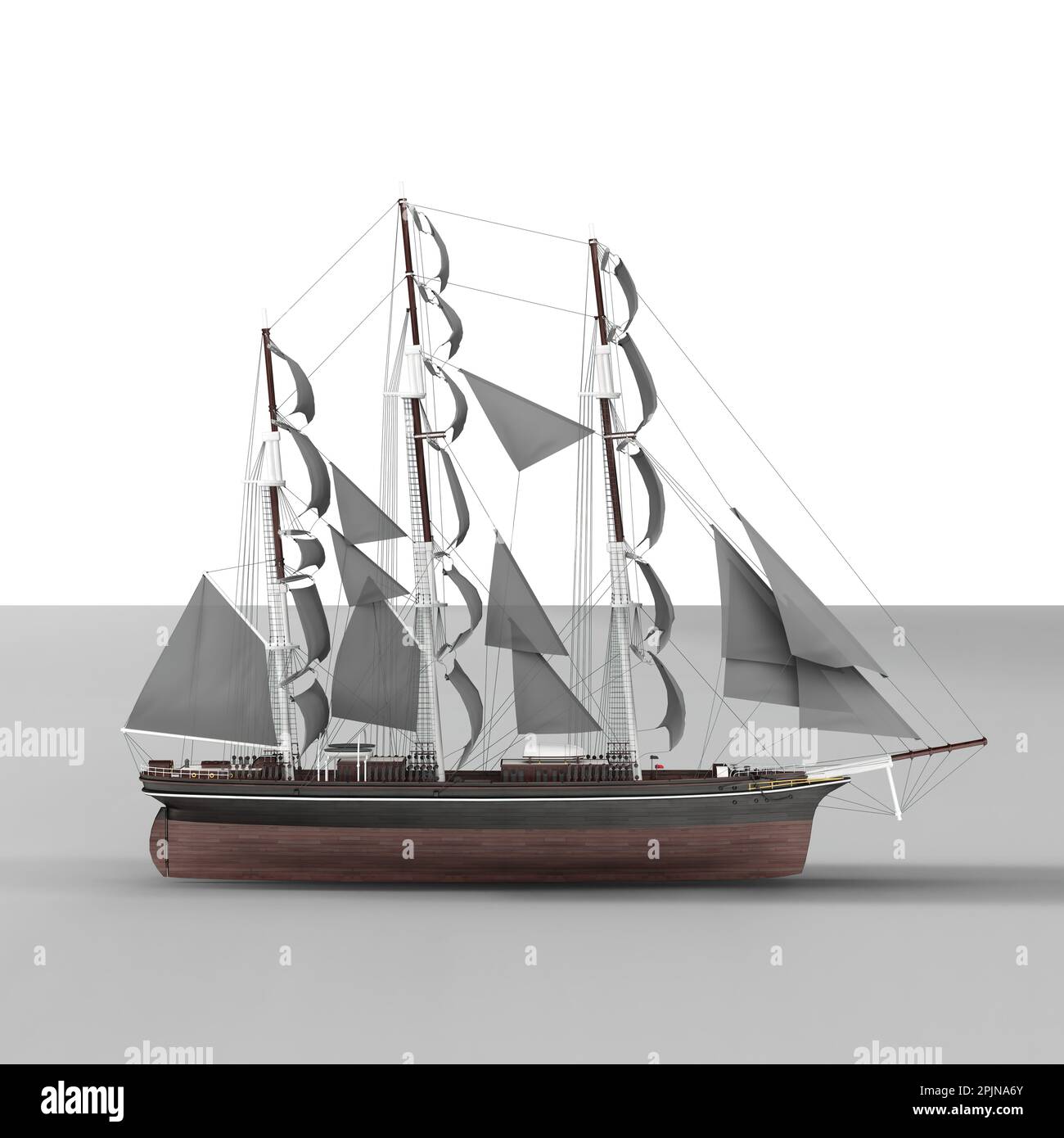 This 3D rendering features an impressively large ship situated atop a ...