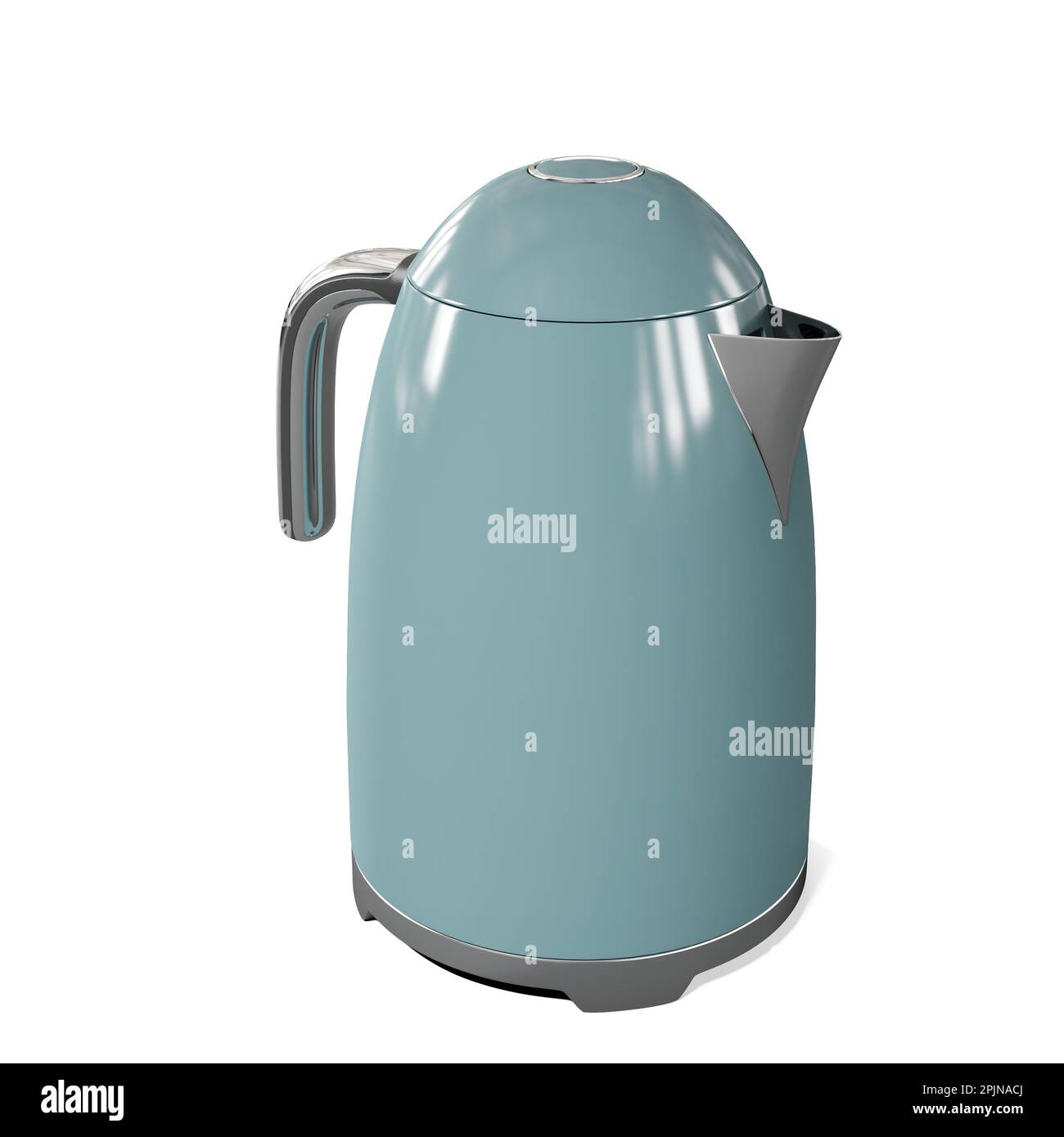 A 3d rendered illustration of a blue electric kettle, seen from a front ...