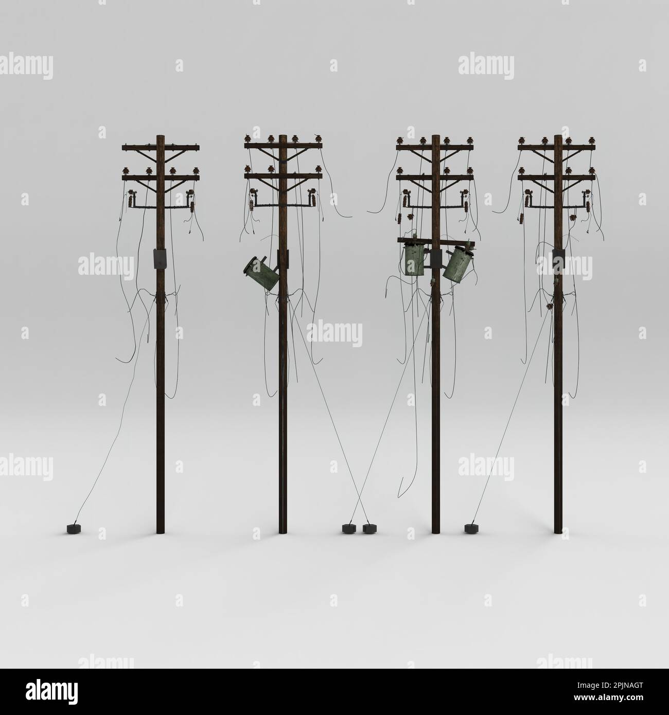 A 3d rendering of an array of electrical wires suspended from power ...