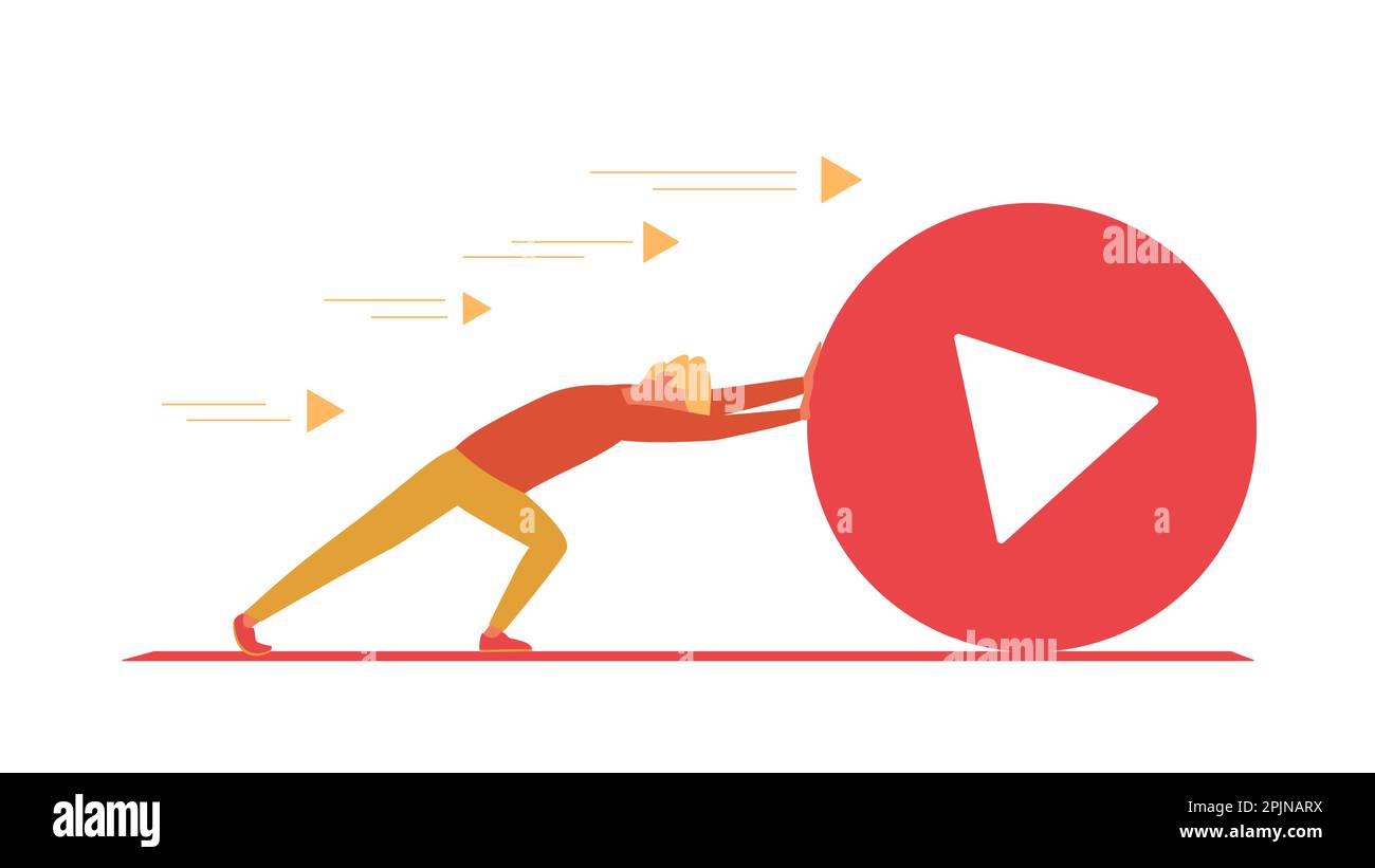 Video blogger pushes big play button. Social media, social marketing ...
