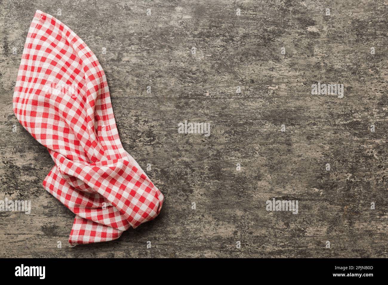 top view with red empty kitchen napkin isolated on table background ...