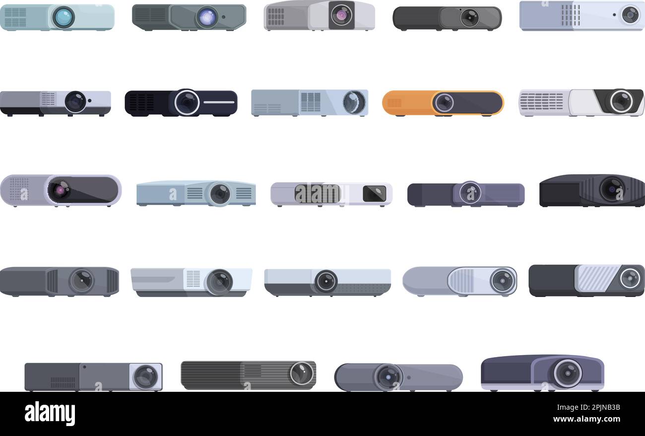 Projector icons set cartoon vector. Office video. Screen electronic ...