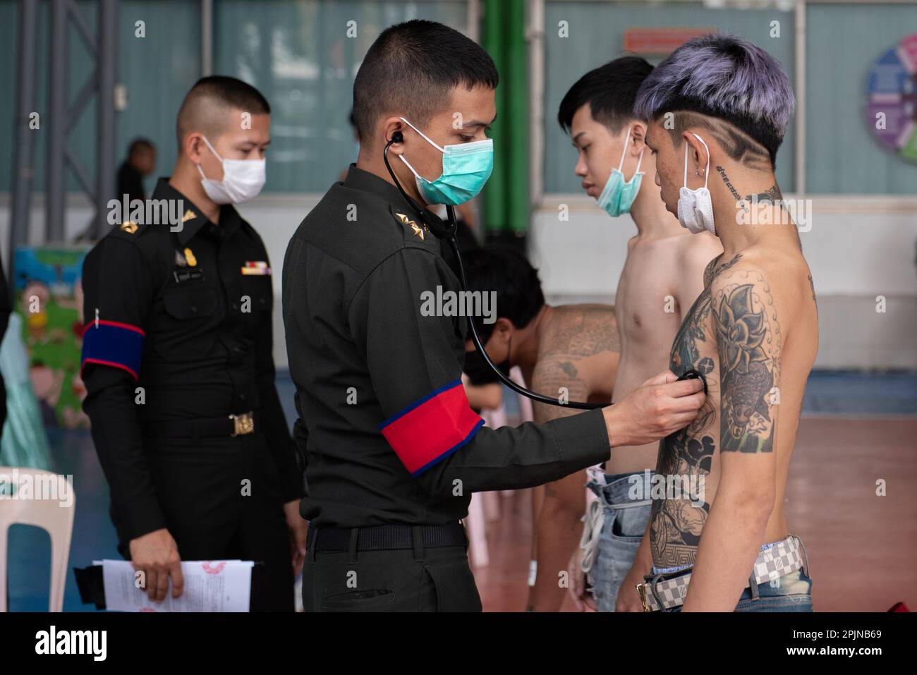 Bangkok, Thailand. 02nd Apr, 2023. A young man gets a physical ...