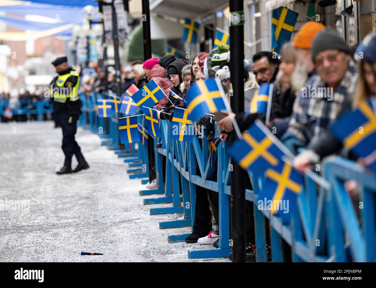 The crowds when Sweden's King Carl XVI Gustaf and Queen Silvia visit Ostersund in Jamtland ...