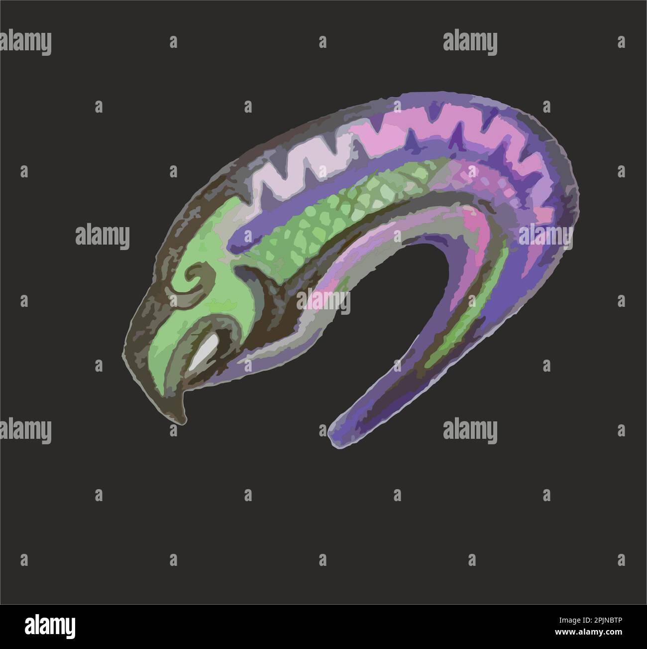 Twirled eagle head in green-purple tonality like a fish for emblems or ...