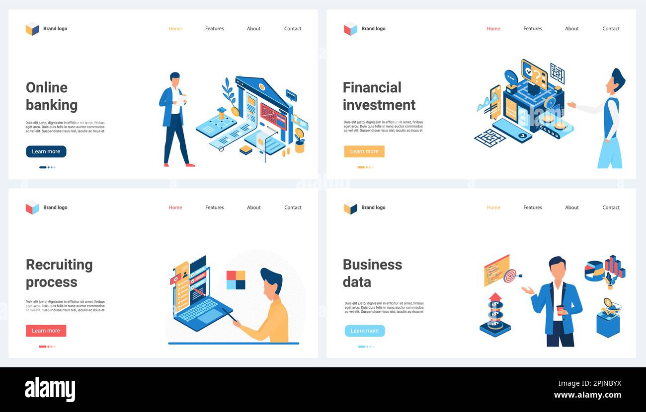 Recruiting process, online banking and financial investment set vector ...