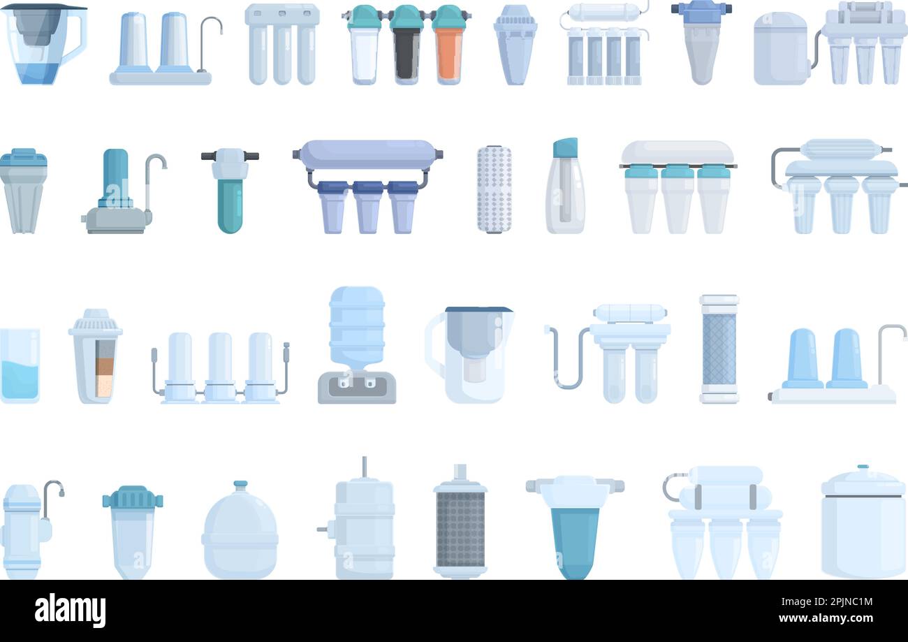 Filter for water purification icons set cartoon vector. Treatment tank ...