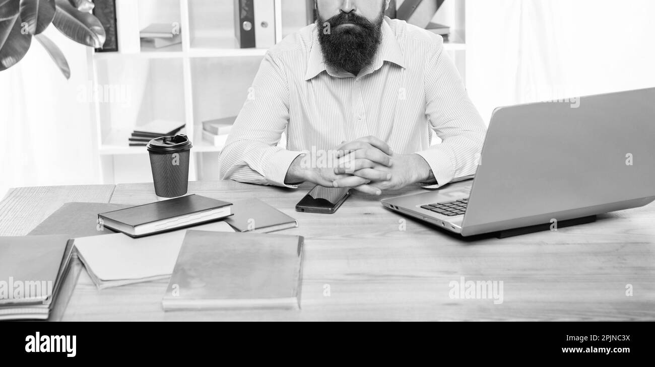 Professional man crop view working at office desk, workplace Stock ...