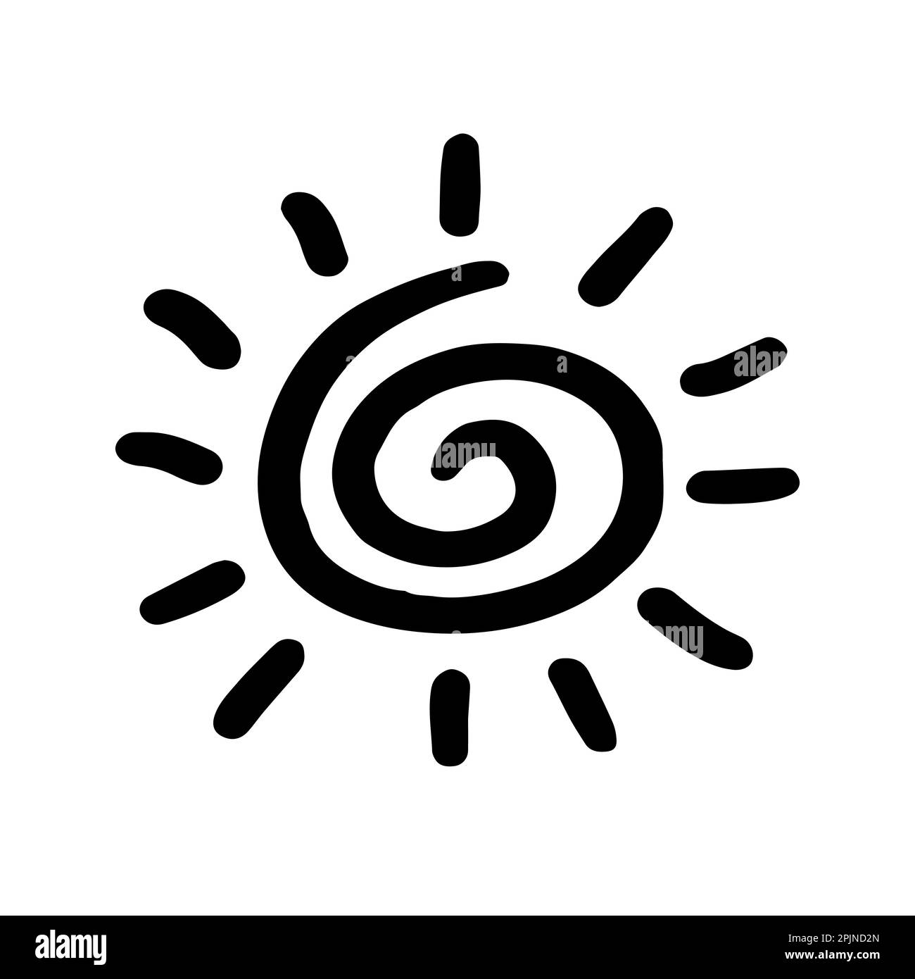 Sun hand drawn symbol. Sun icon as spiral on isolated background ...