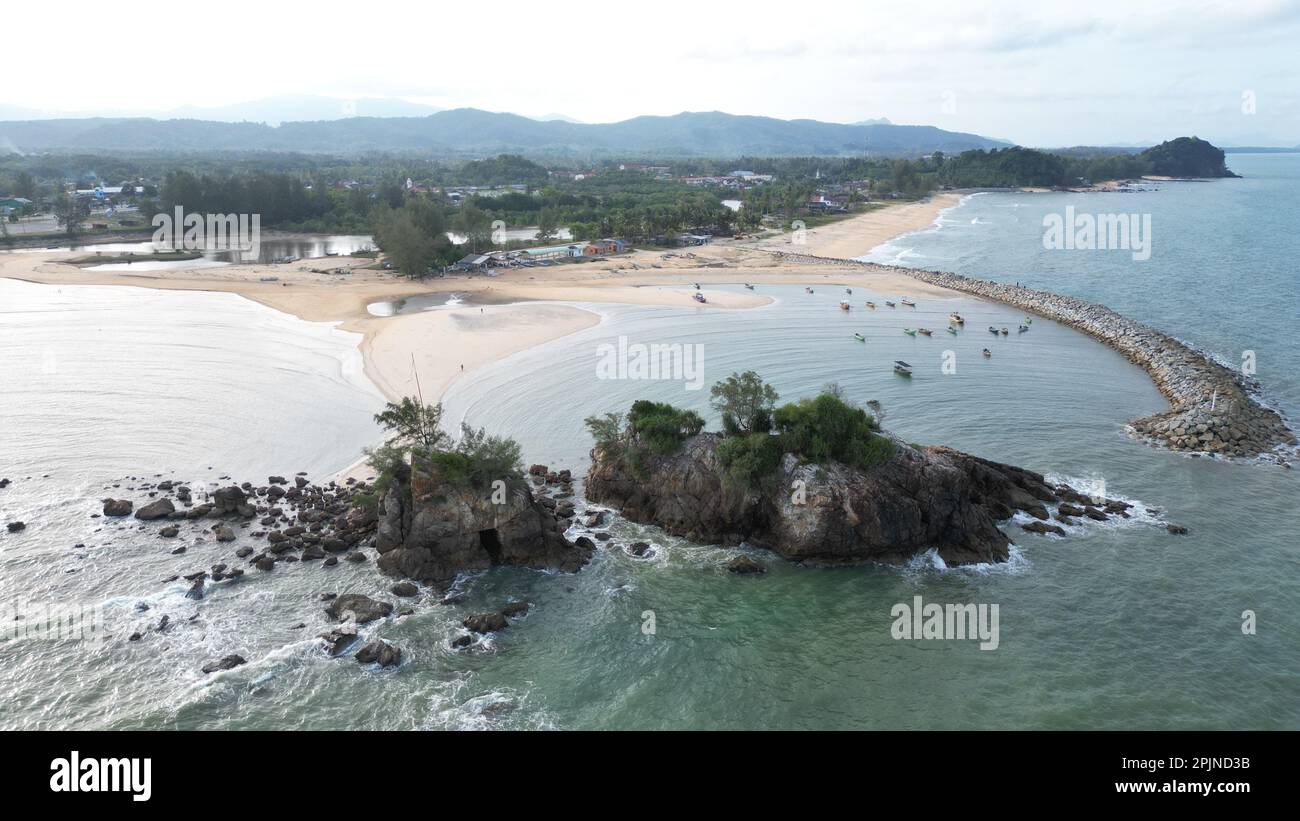 Aerial of Kemasik Beach located at Kemaman, Terengganu, Malaysia.. Th ...