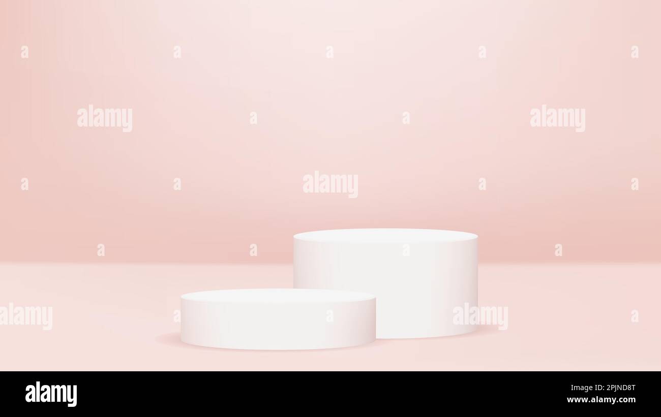 Two stages or cylinder platforms or pedestals on pastel pink background ...