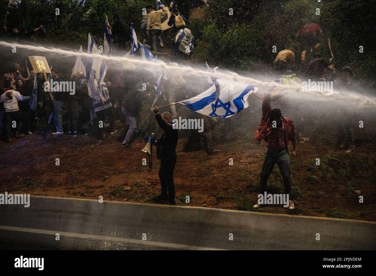 Israel 01st Apr 2023 Israeli Police Water Cannons Sprays Protestors