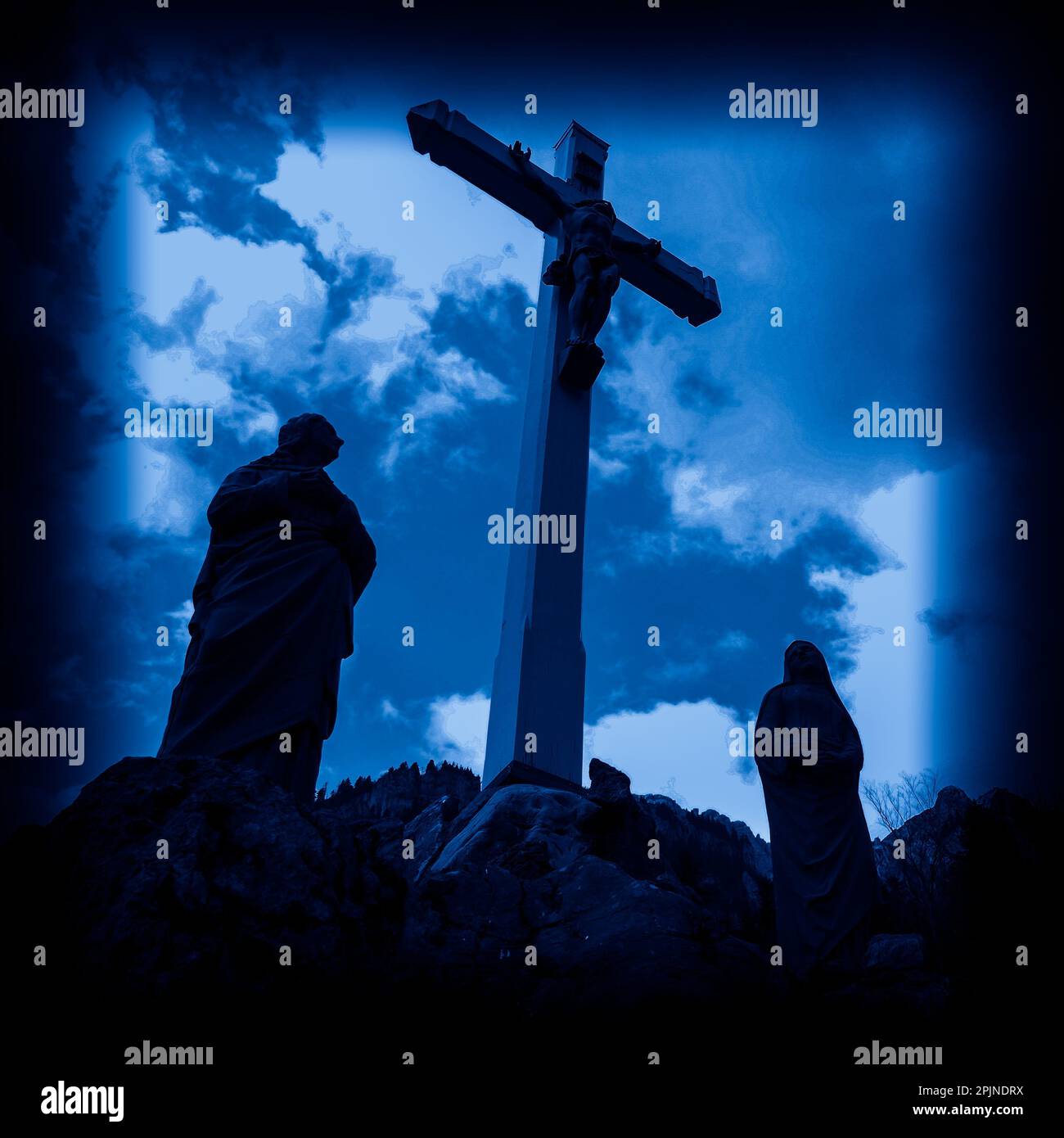 Calvary, digitally altered picture, Saint-Pierre de Chartreuse, Isere ...
