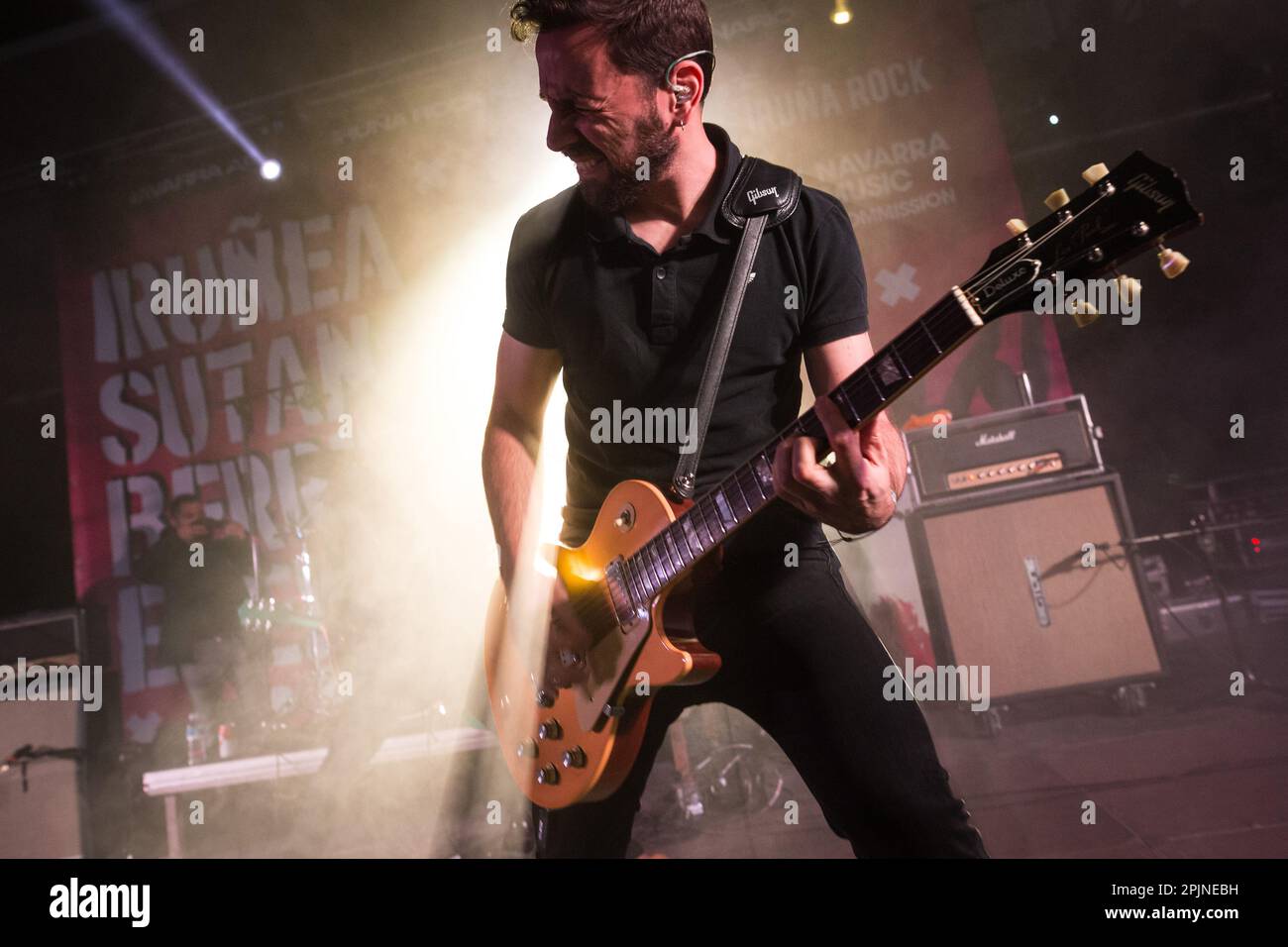 The guitarist of "Cobardes", Íñigo Álvarez, plays his guitar during the ...