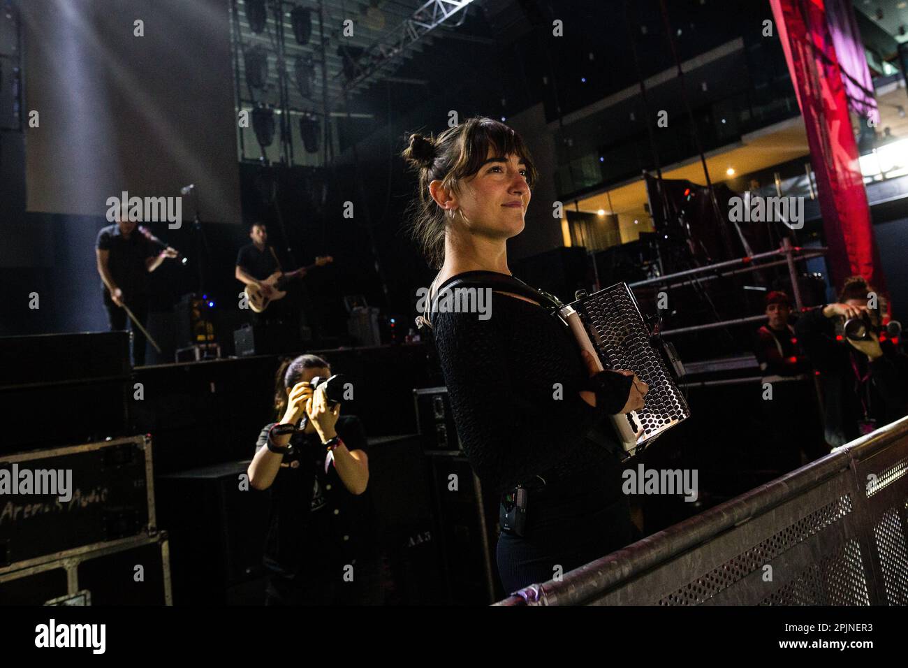 Singer of the Basque group "Huntza", Josune Arakistain Salas, gets off ...