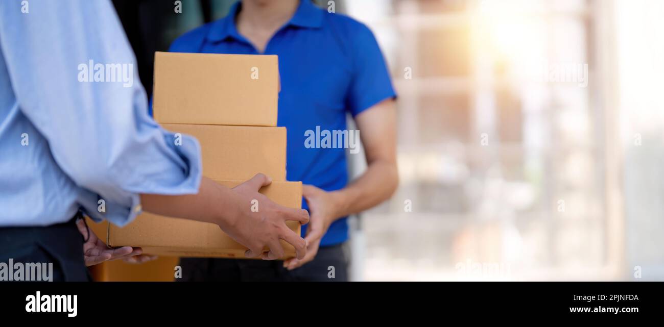 Home delivery service and working service mind. Man customer hand ...