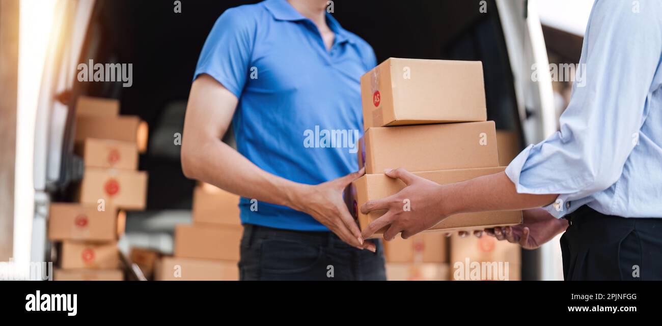 Home delivery service and working service mind. Man customer hand ...