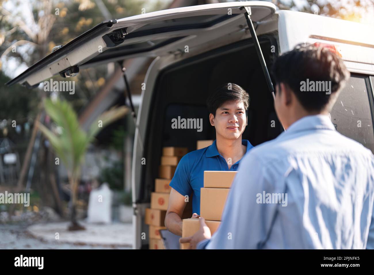 Home delivery service and working service mind. Man customer hand ...