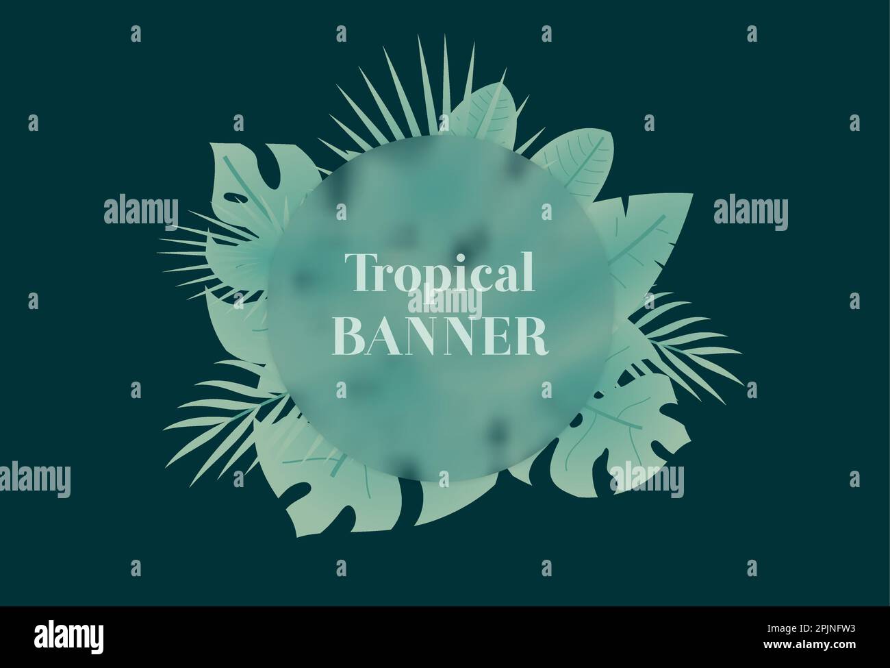 Tropical banner with palm leaves. Glass morphism style banner. Tropical ...