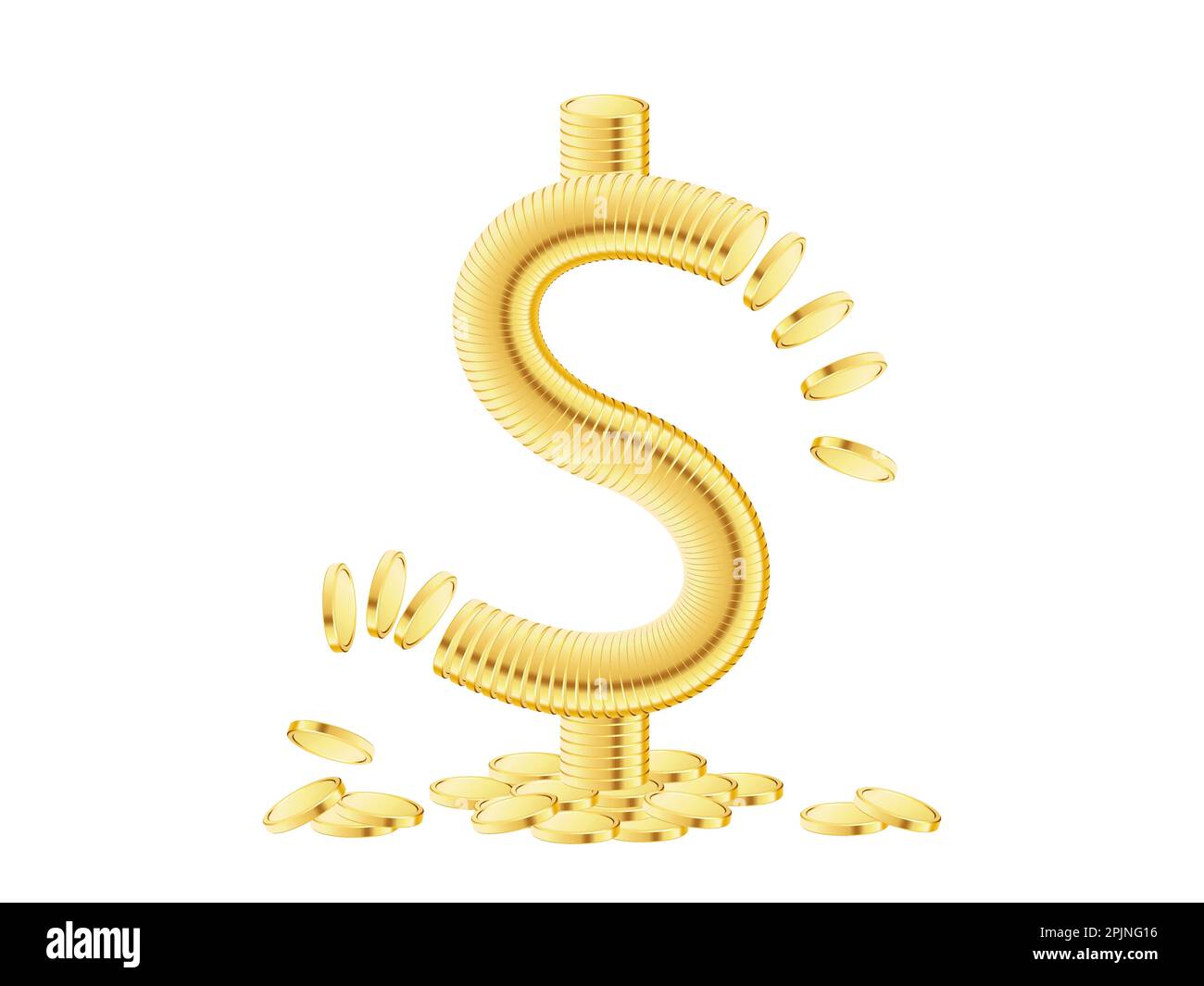 Golden 3d dollar sign made of coins. Coins fall, crumble from dollar ...