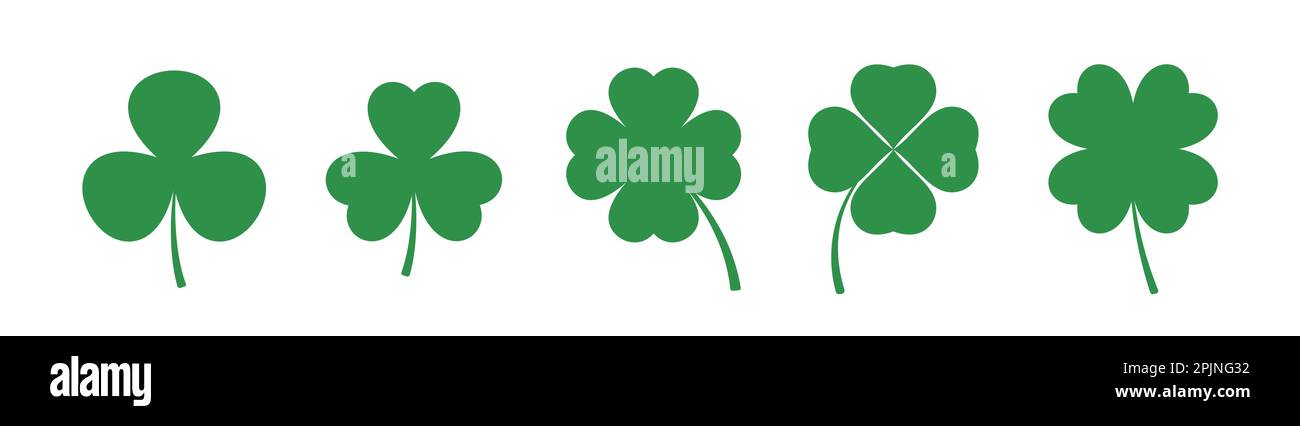 Clover leaf silhouette collection. Set of four and three leaf clovers ...