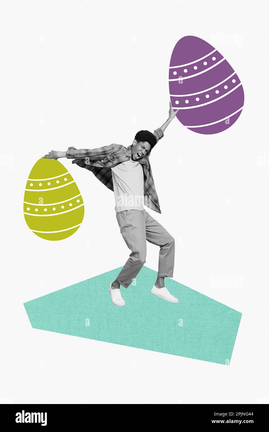 Vertical photo illustration artwork collage of excited good mood guy ...