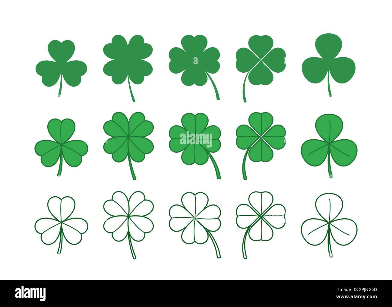 Clover leaves collection. Set of four and three leaf clovers ...