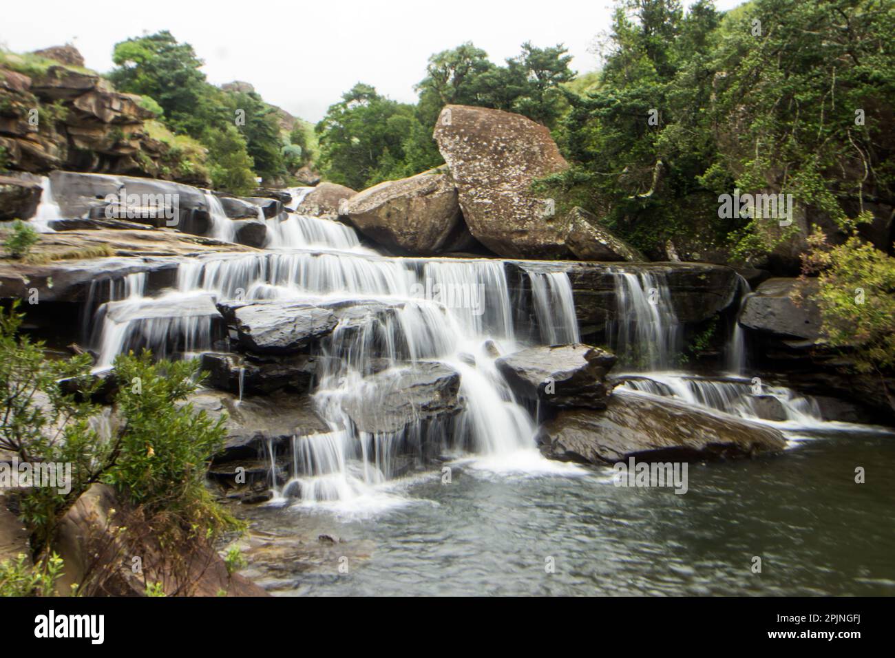View of the steps of the Cascades in the Mahai River in the Drakensberg ...