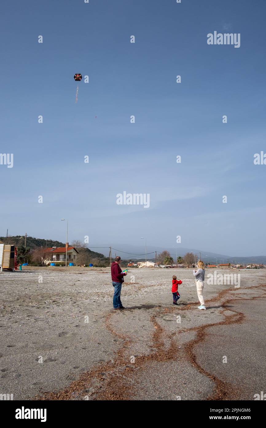 People flying kite in the beach of Agiokampos ,Aegean sea Stock Photo ...