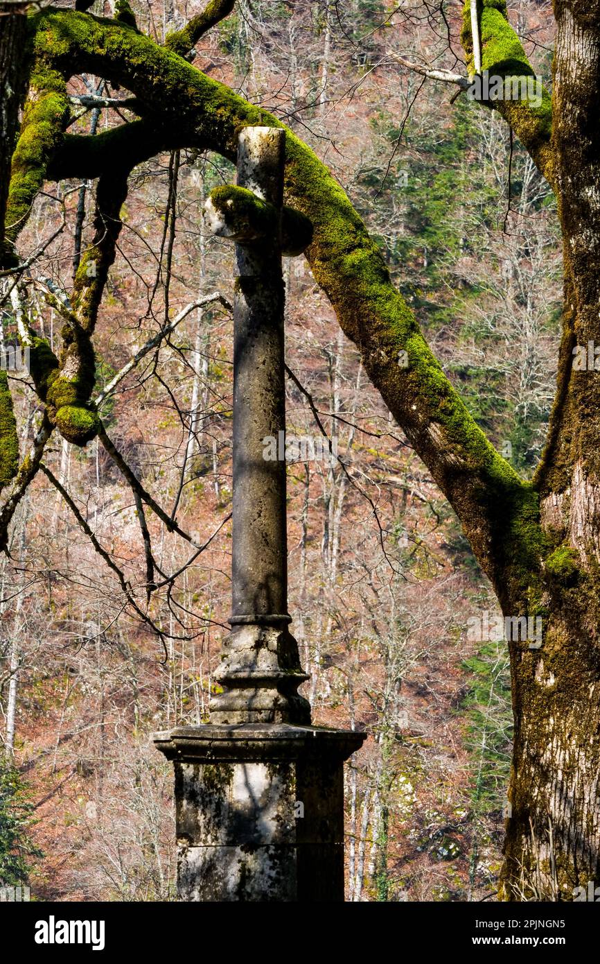 Stone cross, Grande Chartreuse monastery, Saint-Pierre de Chartreuse ...
