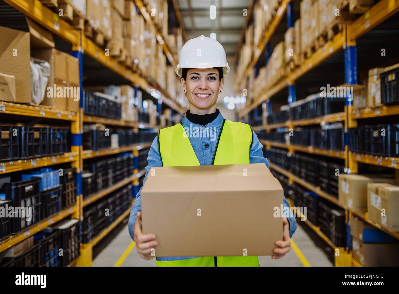 Warehouse female worker checking up stuff in a warehouse Stock Photo ...