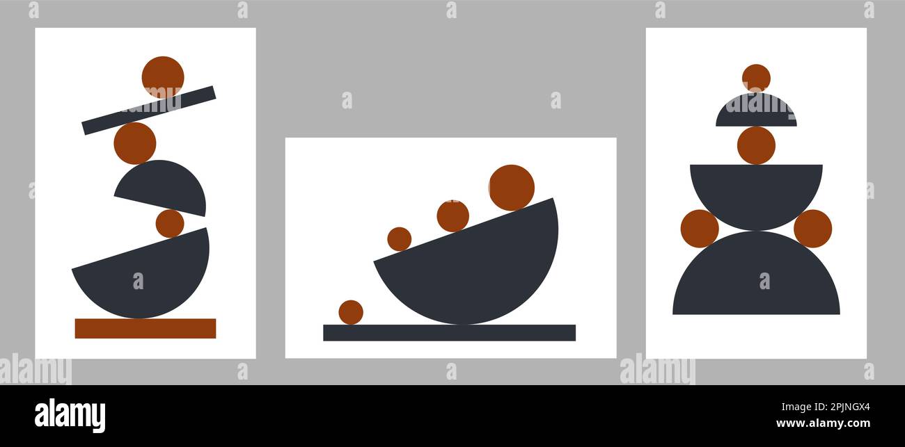 Mid century abstract poster set. Abstract shapes - circle, semicircle ...