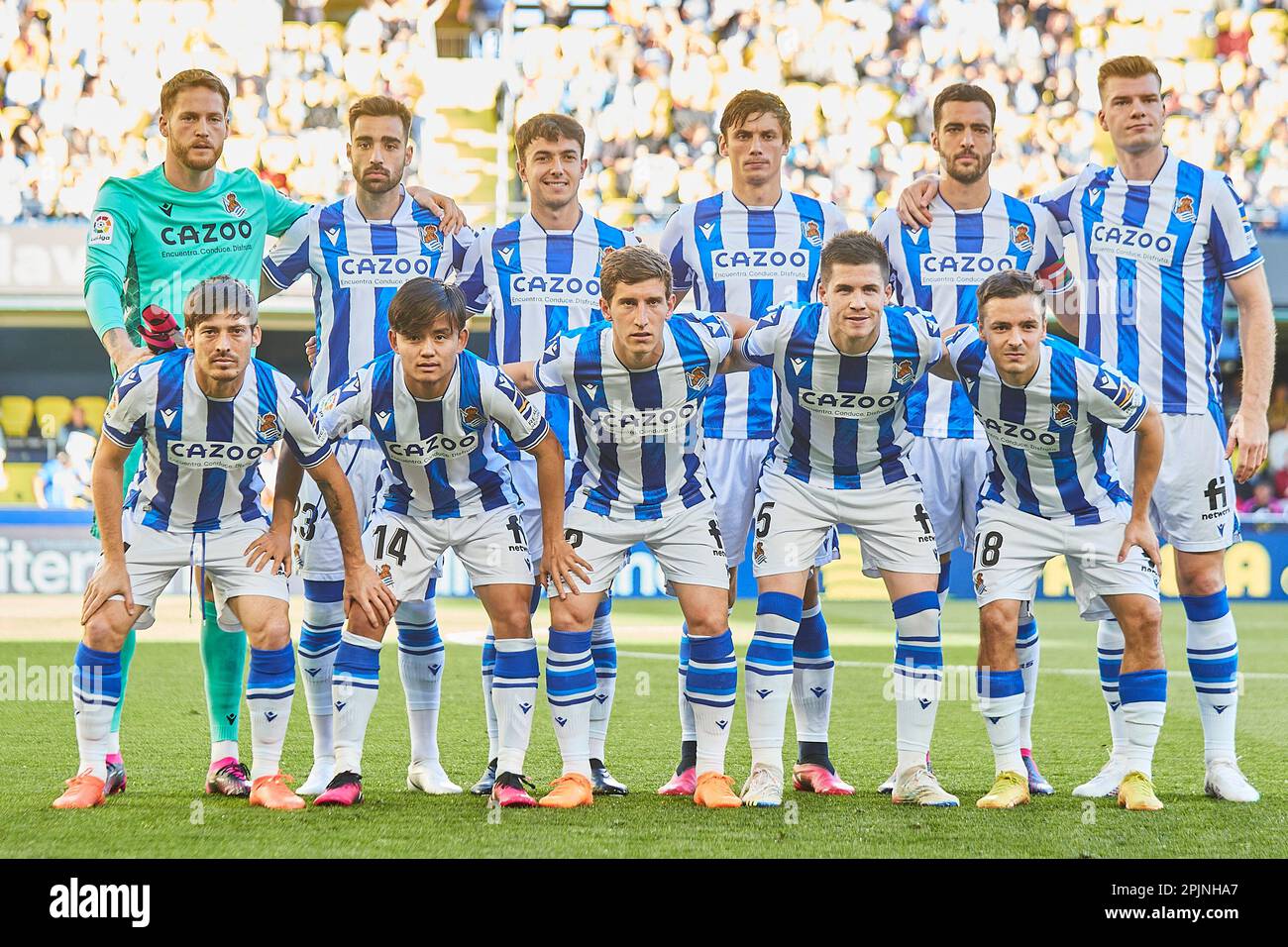 Players of Real Sociedad line up for a team photo prior to the LaLiga ...