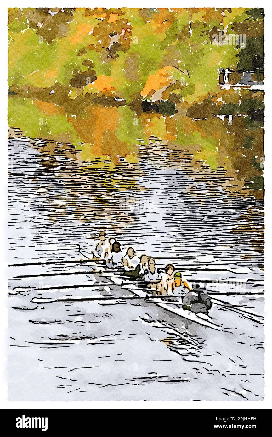 Rowing team training on canoe in the River Clyde, Glasgow Stock Photo ...
