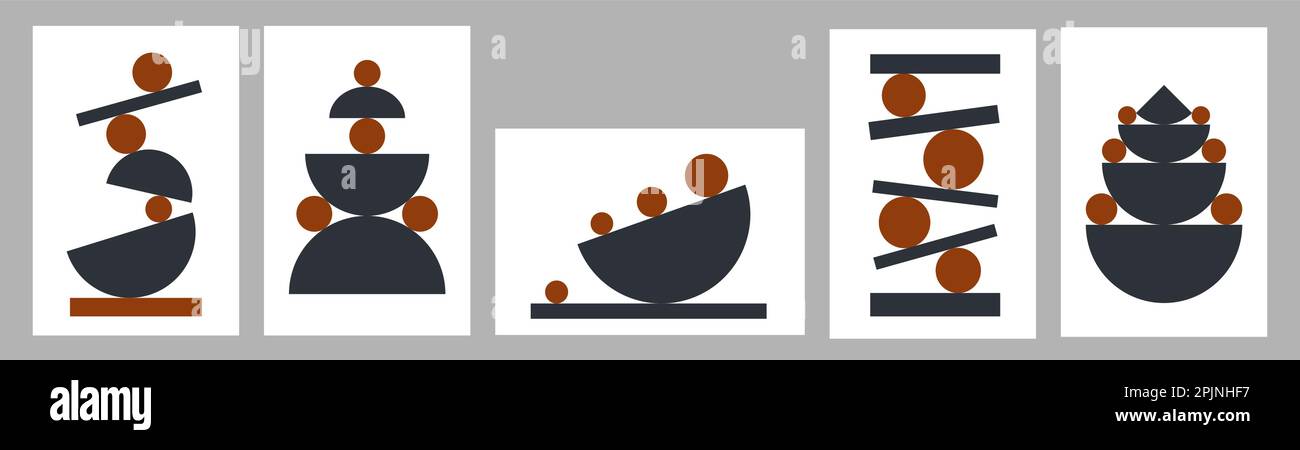 Mid century abstract poster set. Abstract shapes - circle, semicircle ...