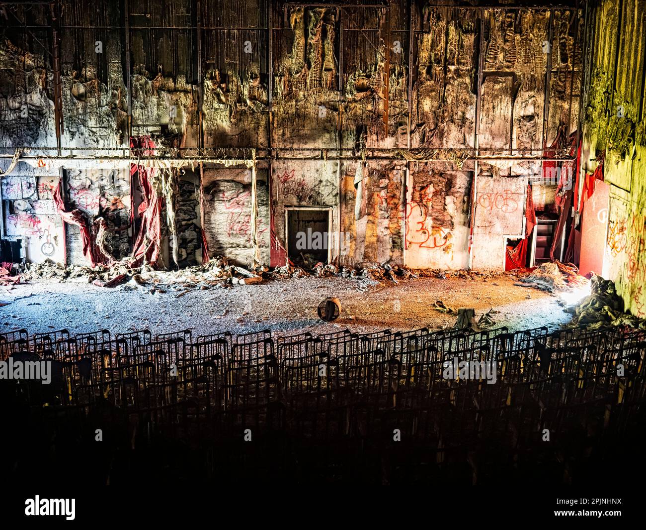 Abandoned and burned cinema hall in an old multiplex cinema Stock Photo - Alamy