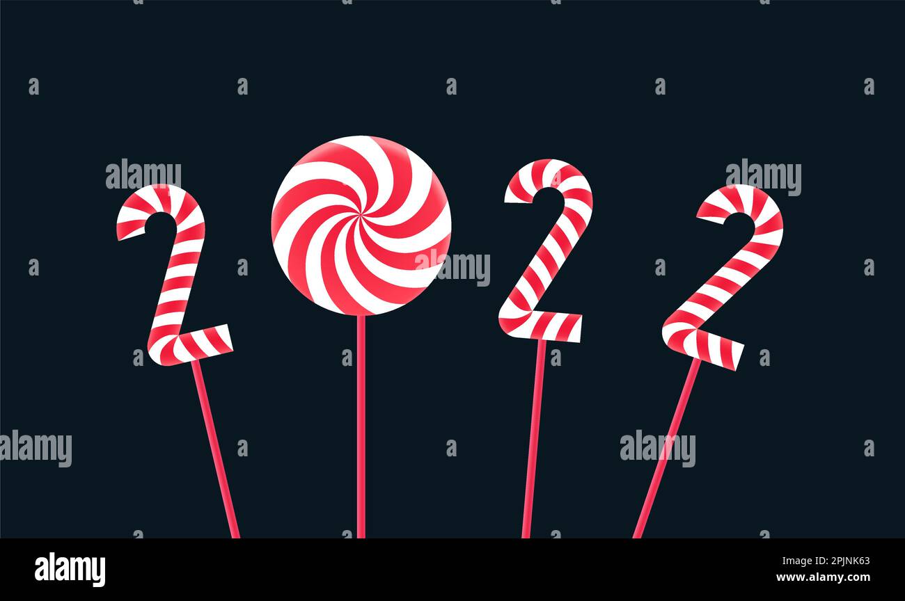 2022 new year numbers. 2022 numbers as candies or candy canes, lollipop ...