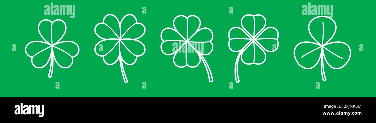 Clover leaf outline icons collection. Set of four and three leaf ...