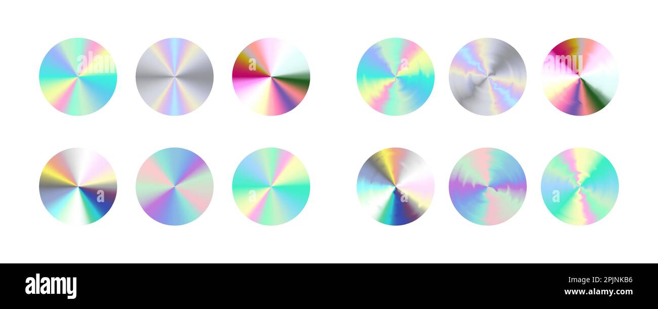 Set of circles with gradient holographic background. Round holographic ...