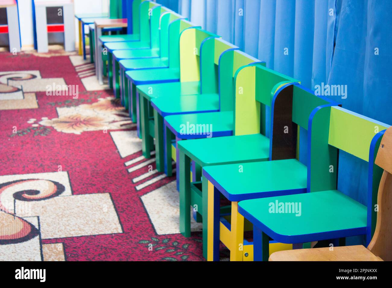 empty chairs in kindergarten empty, holiday graduation Stock Photo - Alamy
