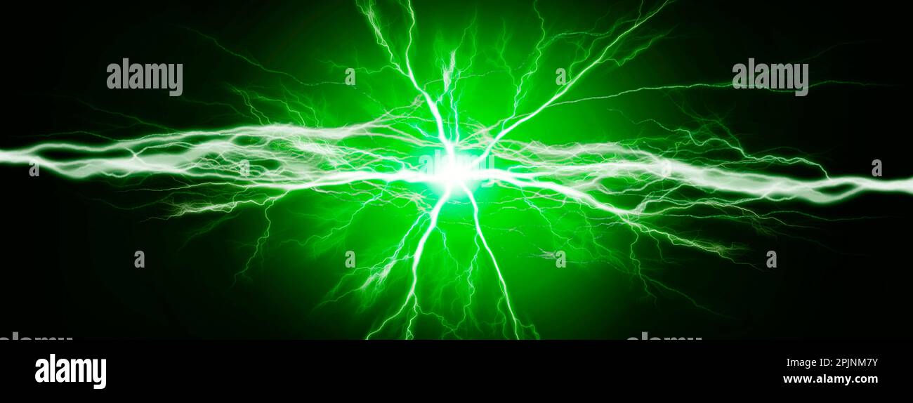 Pure energy and electricity with green powerful bolts power background ...