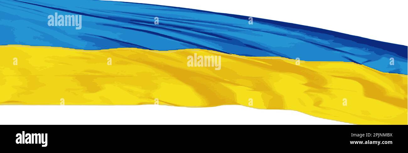 Ukrainian national flag disperses in the wind. Flag of Ukraine on white ...