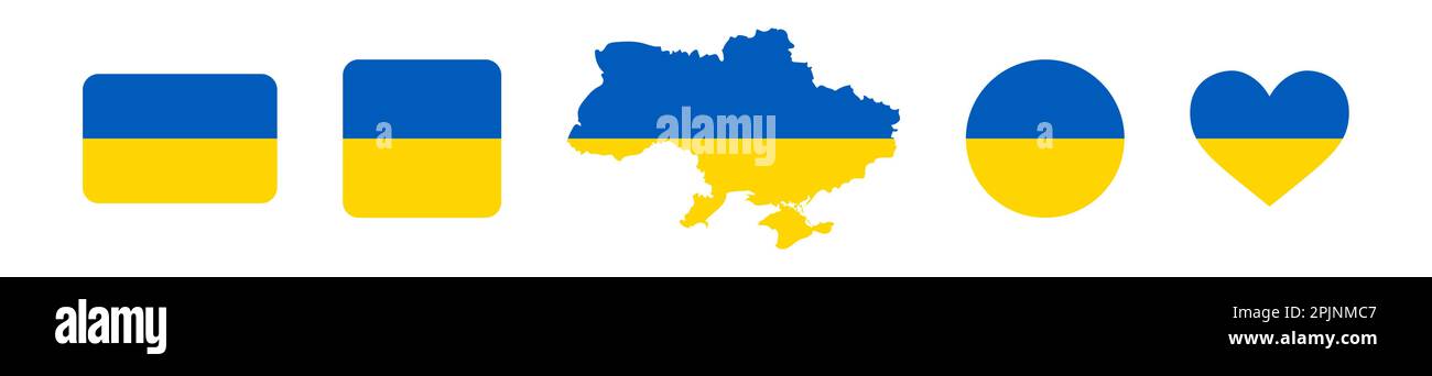 Set of ukrainian symbols - flag, circle, map, square, heart. Ukraine ...